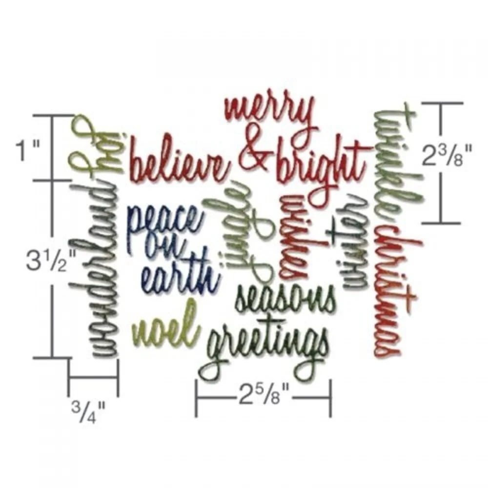 Sizzix Thinlits Dies By Tim Holtz Μήτρες Κοπής - Holiday Words: Script, 17τεμ.-Scraps n Pieces
